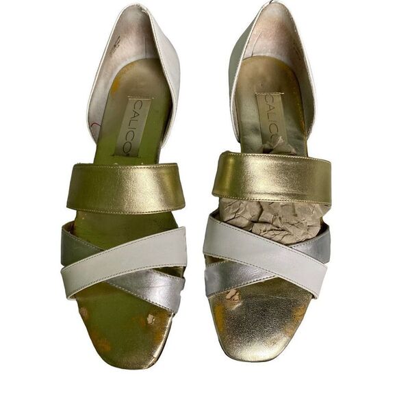 Vintage | Shoes | Vintagecalicoslip On Flat Sandals White Gold Silver ...